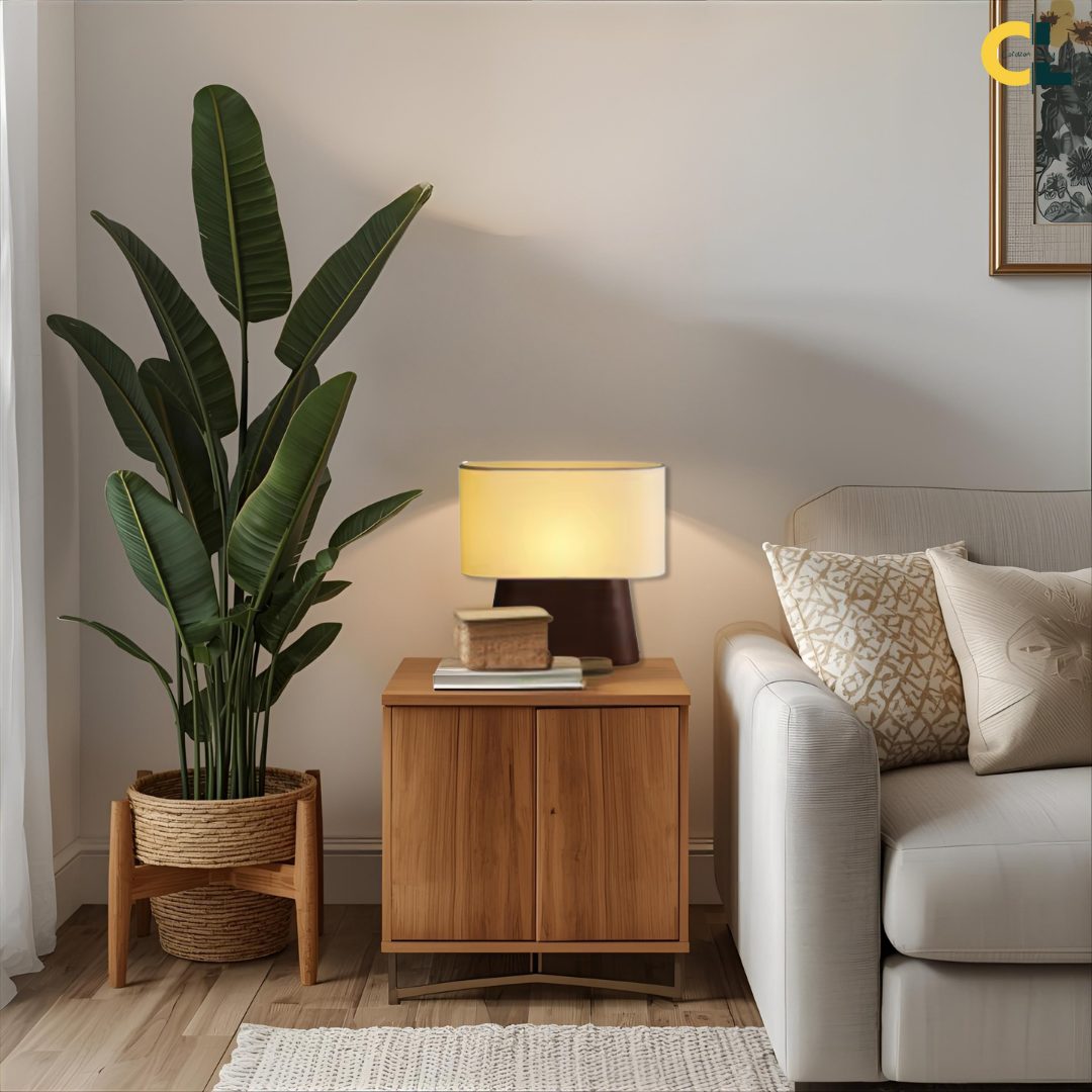 Woono Ash Wood and Fabric Table Lamp l Corazon Living